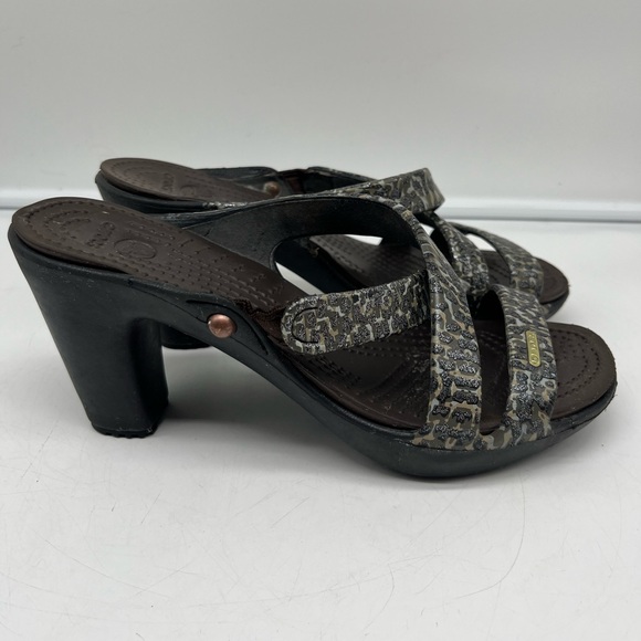 CROCS | Shoes | Crocs Cyprus Iv Black Brown Leopard Strappy High Heels ...